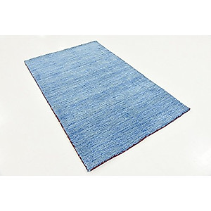 Unique Loom Solid Gava Collection 100% Natural Twisted Wool Modern Light Blue Area Rug (3' x 5')