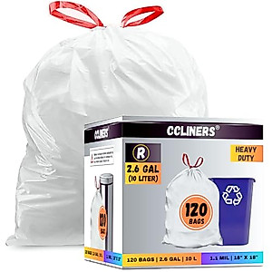 Small Trash Bags CCLINERS 2.6 Gallon 1.1 Mil Code R Garbage bags 120 Drawstring Bathroom Trash Bags Mini Wastebasket Trash Can Liners for Home Office Bins, 120 Bags