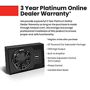 BOSS Audio Systems B12ES 12 Inch Powered Car Subwoofer Package - 1200 High Output, Built-in Amplifier, Low Profile, Remote Subwoofer Control (16 ft Cable)