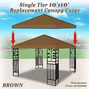 STRONG CAMEL 10x10 Canopy Replacement top Gazebo Canopy Top Patio Pavilion Cover Sunshade Pplyester Single Tier-Brown