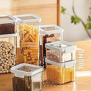 2 Pack Square Food Container Set with Lid, 0.7L Medium Pantry Airtight Storage Containers for Kitchen, BPA-Free Thick Plastic Canisters for Grains, Candies, Snacks, Cookies Container (700ml/23oz)