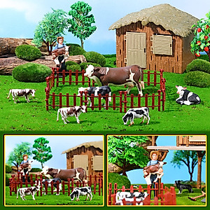 Zomiboo 17 Pieces Corral Fence Toy Cow Farm Figures Barn Animals Keepers Plastic Animals Figures Realistic Toy Animal Fence Barn Sets with Animals for Preschool Educational Christmas Decorations