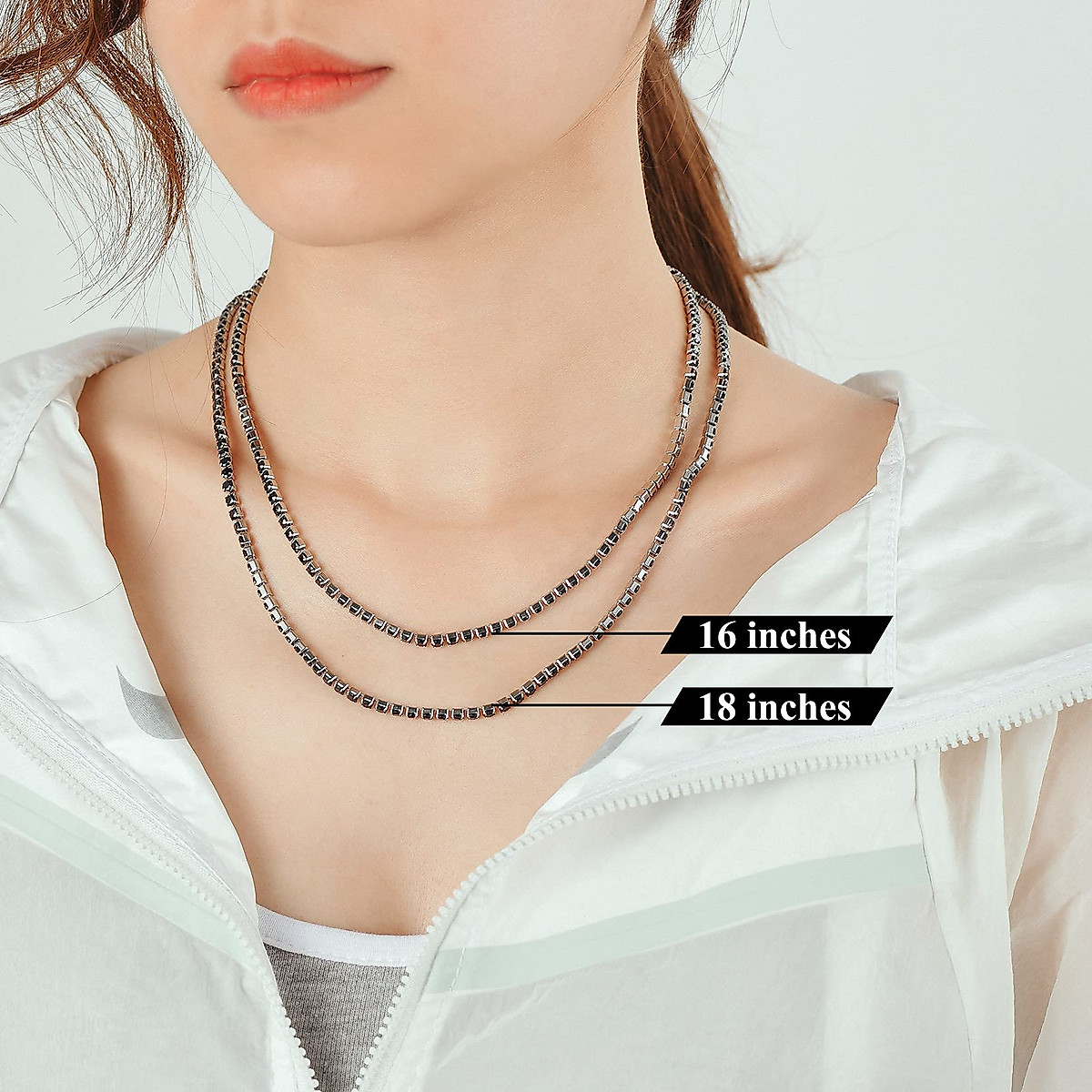 Richsteel Cubic Zirconia Tennis Chain for Men Women 18 Inch Black CZ Necklace Chain