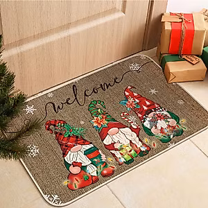 Ceenna Christmas Door Mat Outdoor Christmas Tree Welcome Doormat 17.72 x 27.56 Inches Winter Doormat Xmas Gnomes Doormat Western Rubber Kitchen Doormat for Porch Floor Decoration(Gnome)