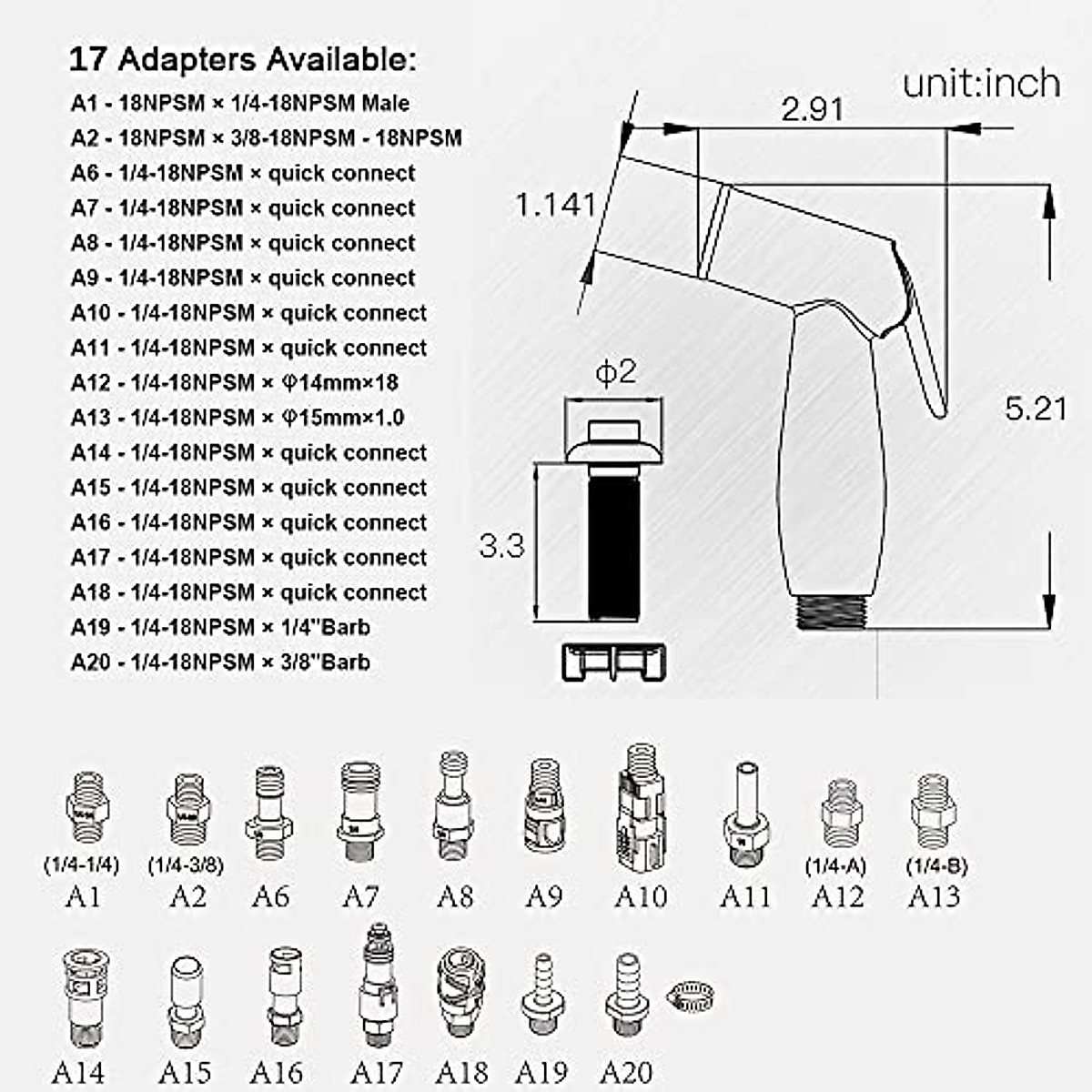 Houtingmaan Kitchen Side Sprayer,Dual Function Kitchen Sink Sprayer with Adjustable Flow Controller,Kitchen Faucet Sprayer Replacement Chrome,Faucet Pull Out Sprayer with Hose,Holder and 17 Adapters 