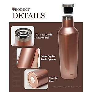 Hiciin Stainless Steel Wine Tumblers with Lid TWO 12oz & Insulated Wine bottle ONE 25oz&Gift Set with well packaged box.Keep water,wine,drinks with warm or cold (Champagne Gold)