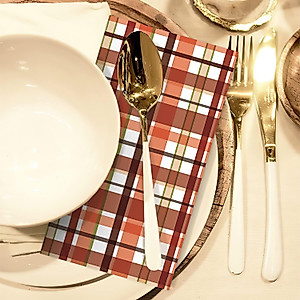 ​Quera 100 Pack Fall Guest Napkins Pumpkin Spice Plaid Autumn Paper Hand towels Thanksgiving Party Supplies Disposable Bar Napkins for Thanksgiving Party, Engagement, Baby Shower, Celebration Party