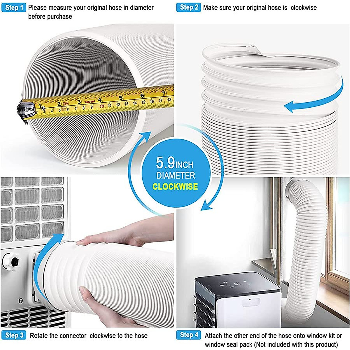 Portable Air Conditioner Hose - AC Hose with 5.1" Diameter, Anti-Clockwise Thread, Length up to 80" - Exhaust Hose for Portable AC Vent Compatible with Delonghi & LG Air Conditioner Part