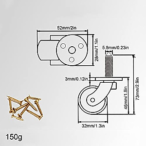 Caster Furniture，Rubbered Trolley Wheels， 4 Pcs Solid Brass Universal Castors 360°Swivel Furniture Casters Wheels for Furniture,Flower Stands,Small Bed,Chair,Cabinet,Antique Vintage,Screw Style Fittin