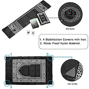 Hitopin Travel Prayer Mat, 60cm*100cm Praying Rug, Portable Polyester Prayer Rug with Compass, Islamic Waterproof Prayer Mat, Musilm Prayer Mat, for Ramadan Gifts, Islamic Prayer (Black)