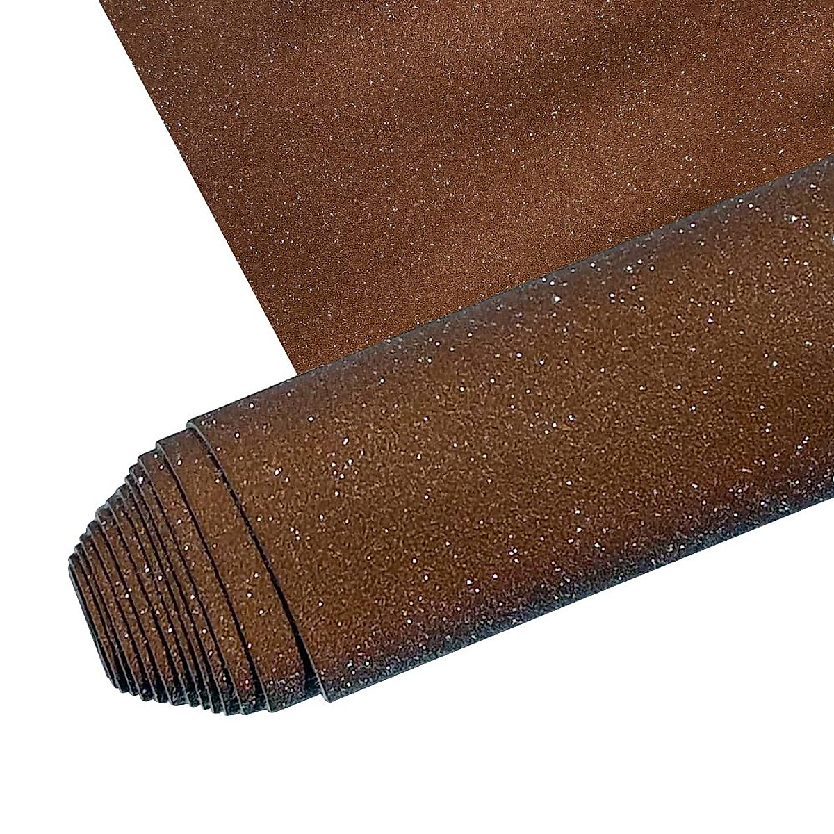11.8"x53" Brown Superfine Glitter Faux Leather Fabric for Crafts, Shiny Solid Color PU Synthetic Leather DIY Bows Jewelry Handmade Accessories