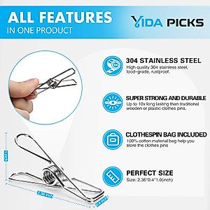 40 Pack Wire Clothes Pins Heavy Duty Outdoor, Stainless Steel ClothesPins for Hanging Clothes, Metal Clothes Pegs, Clothing Clips, Laundry Pins 1.8mm Diameter 6cm Long