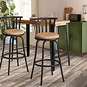 FurnitureR 29 INCH Country Style Industrial Counter Bar Stools Set of 2, Swivel Barstools with Metal Back, with Fabric Seat and Footrest for Indoor Bar Dining Kitchen