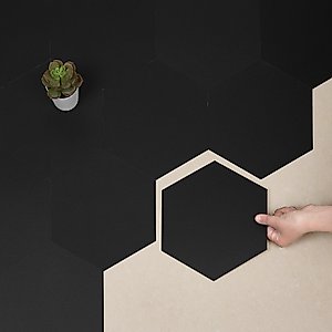 Peel and Stick Floor Tile, 0.027 Inch Thick, Vinyl Flooring, Hexagon Tiles, Easy Cut and Install, Thin and Durable, Waterproof Floor Tile DIY for Bathroom, Solid Black (Covered 3.7 Sq.Ft /10 Pcs)
