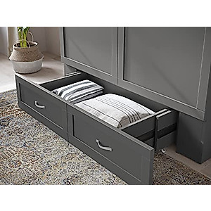 AFI, Hamilton Murphy Bed Chest with 6 inch Memory Foam Folding Mattress, Built-in Charging Station and Storage Drawer, Full, Grey