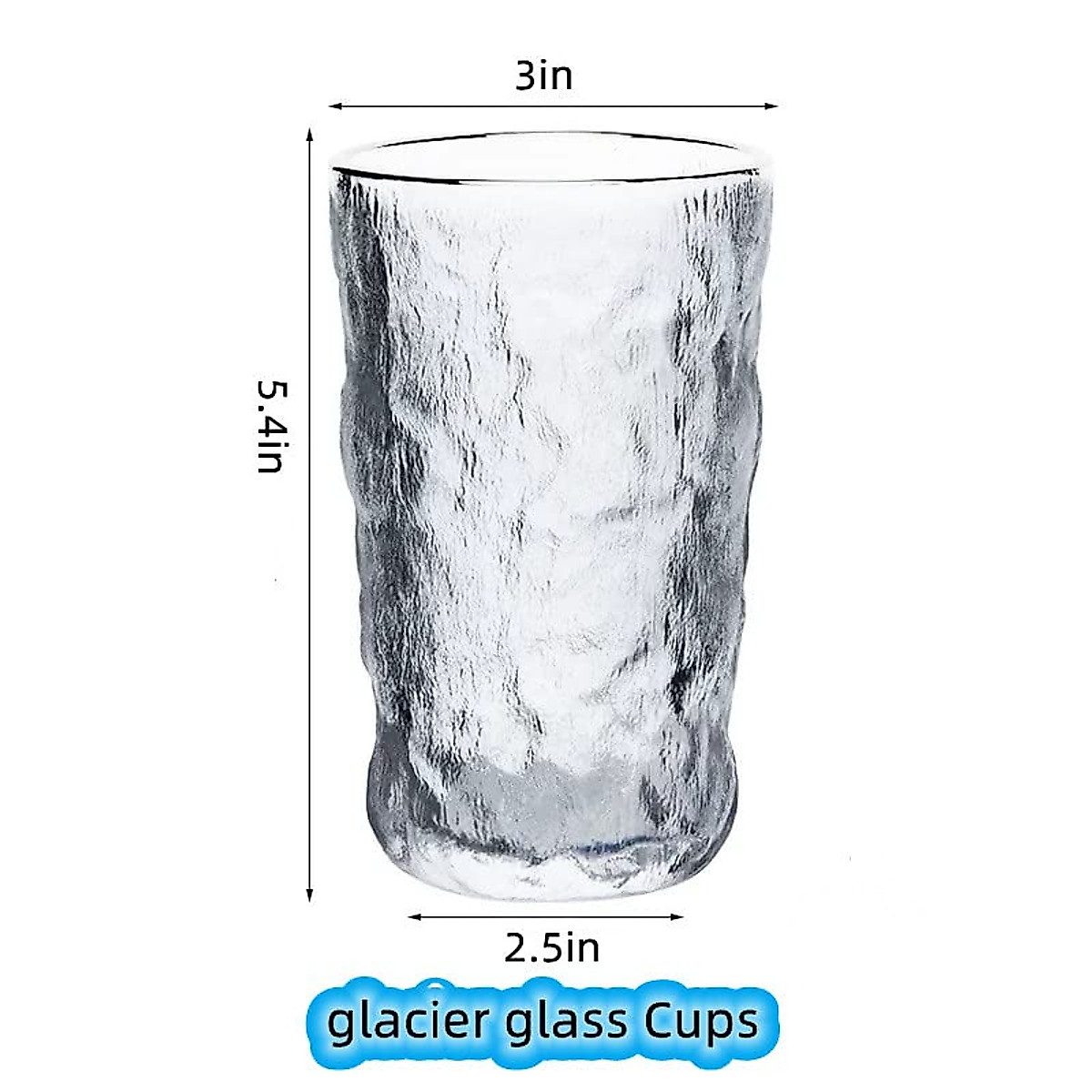 Drop-proof glacier pattern embossed glass frosted rock cups minimalist wind high value cold drinks juice beer glasses transparent crystal cups suitable for home office restaurant picnic (5.4in*3in)