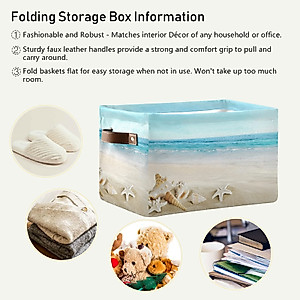 FZDXZJJ Beach Starfish Storage Basket Bins, Ocean Seashell Decorative Baskets Storage Box Collapsible Storage Cubes Organizer with Handles for Nursery Shelf Closet Office Home Bedroom, 2 Pack