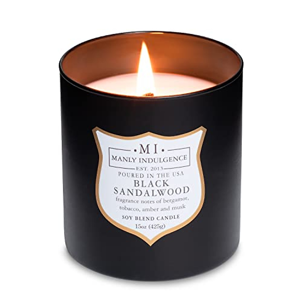 Manly Indulgence Scented Jar Candle, Black Sandalwood, Signature Collection, Soy Wax Blend, Wooden Wick, 15 Oz, Single (Bergamot, Tobacco, Amber & Musk)