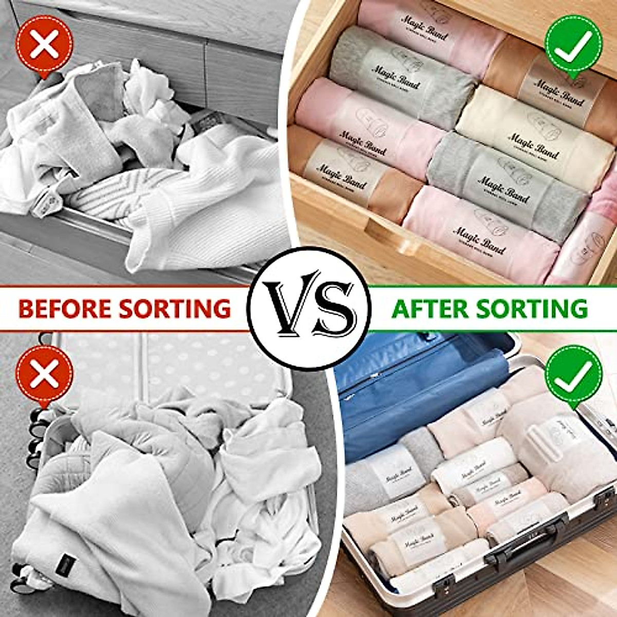 Closet Organizers Storage Belt Self-adhesive Durable PVC Clothes Stacking Organizer Strap for Folded Household Shirt T-shirts Pants Towels Bed Sheets Storage Roll Band Fold Up Organize (9)