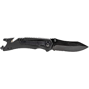 Smith & Wesson M&P 8.5in High Carbon S.S. Spring Assisted Folding Knife with 3.5in Serrated Drop Point Blade and Rubber Handle for Outdoor Survival and EDC,Tan