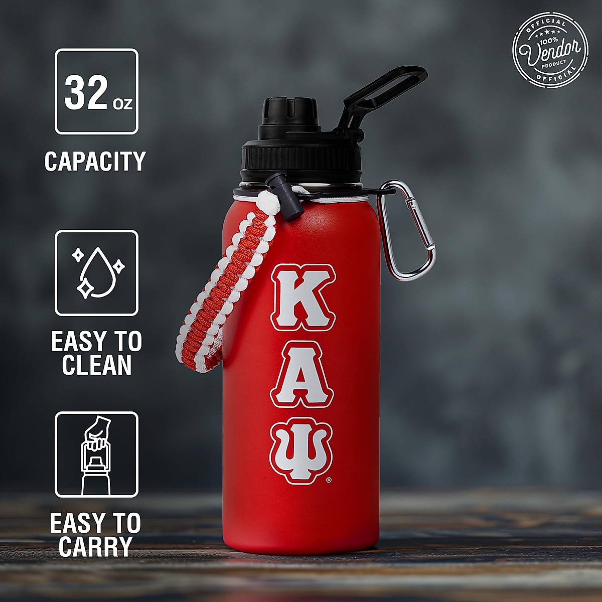BBGreek Kappa Alpha Psi Fraternity Paraphernalia - Official Vendor - 32oz Rugged Tumbler with Paracord Carabiner - Nupe