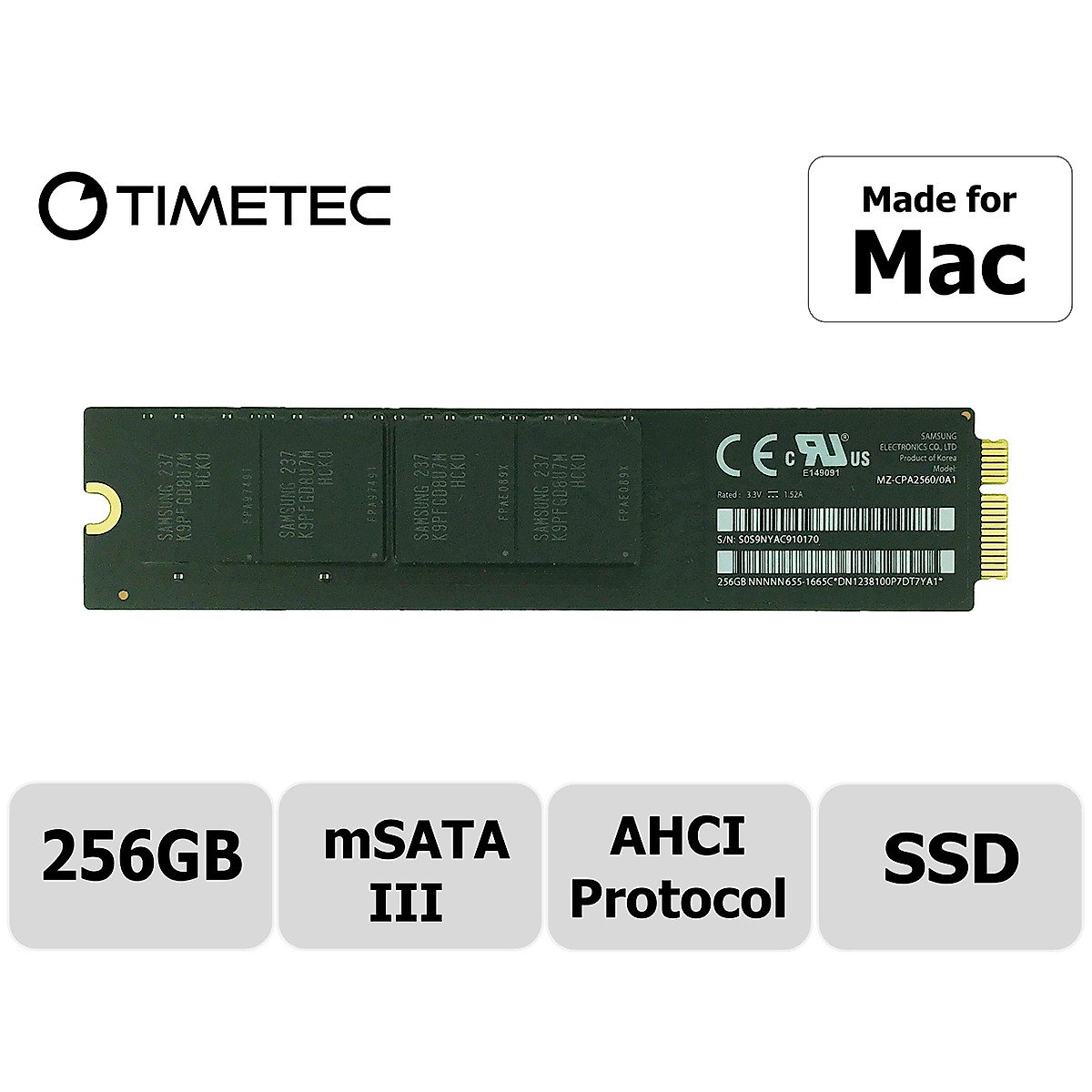 Timetec OEM MZCPA256HMFU-000A1 256GB Compatible for Apple Mini SATA mSATA III 6 Gb/s SSD Flash for Mac Book Air Late 2010 and Mid 2011 11’’ A1370 EMC 2392 EMC 2471, 13" A1369 EMC 2392 EMC 2469(256GB)