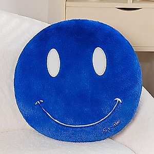 Round Shaped Throw Pillow, Smiling Face Plush Sofa Pillow Decorative Pillow Cushion for Children's Bed,Gift for Boys & Girls (Blue)