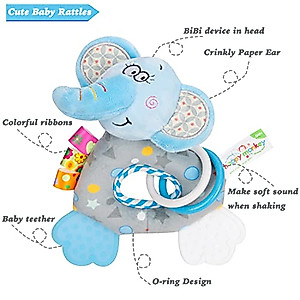 Baby Plush Rattles Toys 0-3-6-12 Months, Soft Hand Grip Toys with Teether, Elephant & Monkey Wrist Rattles for Infant Boy or Girl