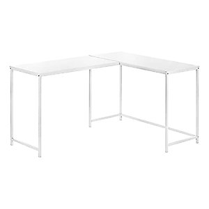 Monarch Specialties 7395 Computer Desk, Home Office, Corner, 58" L, L Shape, Work, Laptop, Metal, Laminate, Contemporary, Modern Desk-58 Top, 58.25" L x 44" W x 30" H, White/White