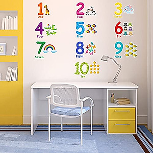 Number Wall Decals Children Number Stickers Alphabet ABC Wall Decals Peel and Stick Animal Number Wall Stickers Educational Classroom Stickers for Kids Nursery Bedroom Living Room Playroom Decorations