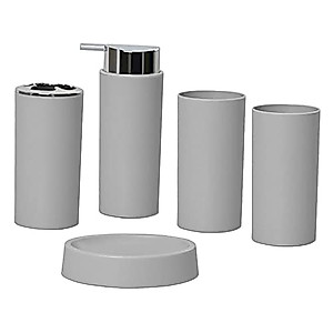 5Piece Bathroom Accessories Set Soap Dispenser Luxury Soap Dish for Office, Gray