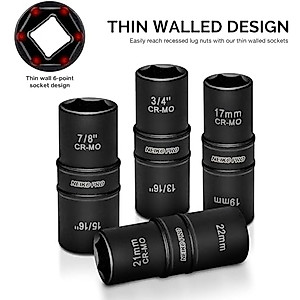 NEIKO 02282B 1/2-Inch-Drive Impact Socket Set, Flip Socket Set, Chrome Moly Steel, Includes 3-Inch Bar Extension, 8 Deep SAE and Metric Sizes, 5 Pieces