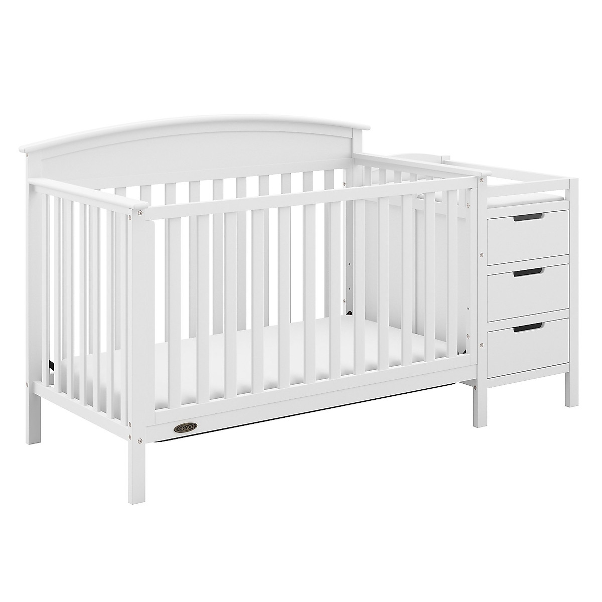 Graco Benton 5-in-1 Convertible Crib and Changer (White) – Crib and Changing -Table Combo, Includes Water-Resistant Changing Pad, 3 Drawers, Converts to Toddler Bed, Daybed and Full-Size Bed