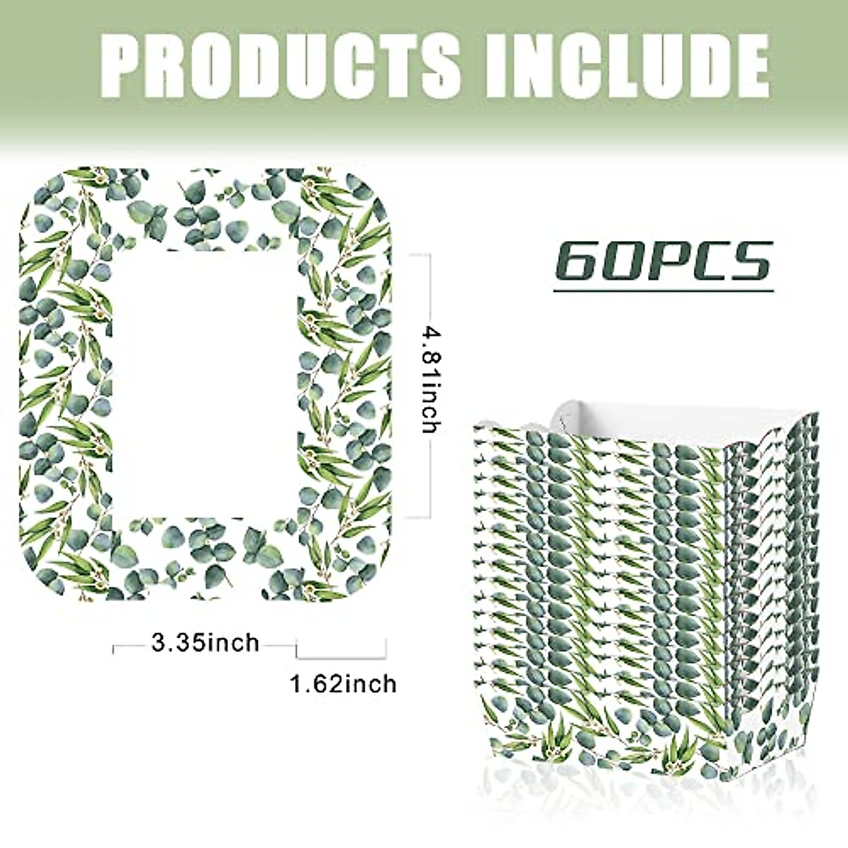 60 Pack Baby Shower Party Eucalyptus Leaf Birthday Party Supplies,Eucalyptus Leaf Food Tray Party Favors Paper Food Serving Tray Eucalyptus Leaf Paper Trays for Gender Reveal Baby Shower Party