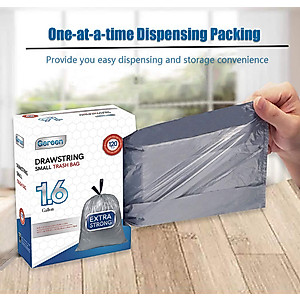 Small Trash bag,Gereen 1.6 Gallon Drawstring Trash bag Garbage Bag Trash Can Liner,Extra Strong 120 Counts for Home,Office,Car
