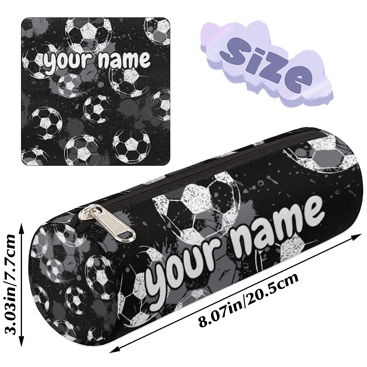 OMFUNS Sport Football Custom Pencil Case Soccer Ball Personalized Pencil Pouch for School Teen Girl Boy Kid Pencil Bag Pen Case Student Stationery Storage Cosmetic Makeup Bag Women