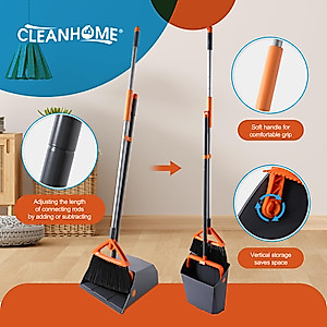 CLEANHOME Commercial Broom and Dustpan Set with Long Handle, Outdoor Heavy Duty Broom and Dustpan for Rubbish Leaves Dog Pooper Scooper, Widely used in Courtyards, Garden, Gym,Hotels, Restaurants,Grey