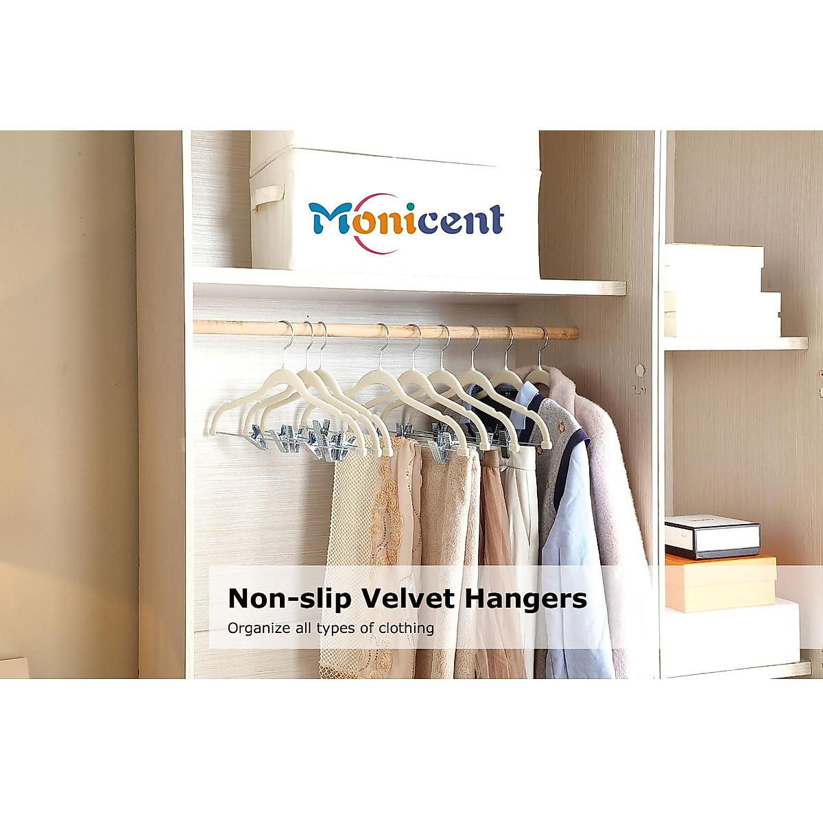 24 Pack Velvet Pants Skirt Hangers with Adjustable Clips,16.7-Inch Clothes Hanger Set for Suit Felt Coat Dress, Premium Non Slip Heavy Duty Space Saving Slim Clothing (Ivory)