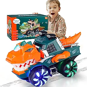 ToyoFun Dinosaur Toys for Kids 3-5, Dinosaur Car Toy for Boys Girls Monster Truck with Flashing Lights Music Roaring Sound Dino Toddler Light up Car Toys Christmas Birthday Gifts Ages 3+