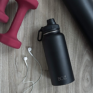 BOZ Stainless Steel Water Bottle XL (1 L / 32oz) Wide Mouth, BPA Free, Vacuum Double Wall Insulated (Matte Black)