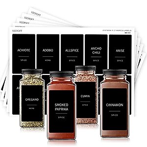 v2croft Spice Jar Labels,140 pcs Minimalist Preprinted Black Sticker White Text, Farmhouse Modern Waterproof Label Organization for Glass Bottles Containers, Herb Seasoning, Kitchen Pantry