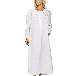 Alexander Del Rossa Vintage Nightgown, Vintage Victorian Nightgowns for Women, 100% Cotton Nightgowns for Women White Medium (A0839SNWMD)