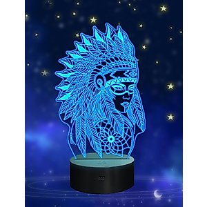 Native American Gifts, 3D Figure Night light Illusion Lamp for Home Decor and Room Decorations, Creative Birthday Xmas Holiday Gifts with 16 Colors Changing & Remote Control & Dimmable Function