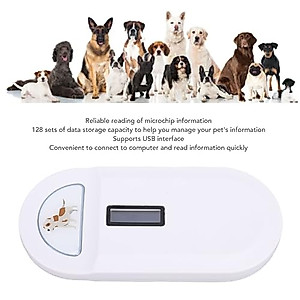 Pet Microchip Reader Rechargeable, Handheld Pet Chip ID Scanner, Pet Management, High Frequency Reading, 128 Data Storage, for Animal, Pets, Dogs, Cats (White)