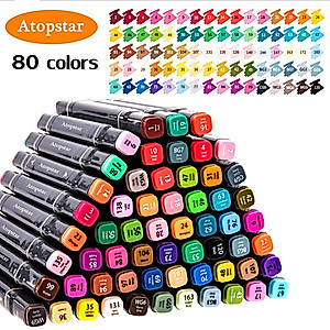 ATOPSTAR 80 Colors Alcohol Markers Artist Drawing Art Markers for Kids Dual Tip Markers for Adult Coloring Painting Supplies Perfect for Kids Boys Girls Students Adult(80 Black Shell)