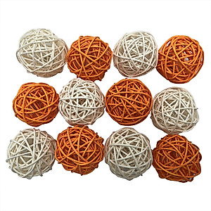 Worldoor 12 Pieces Wicker Rattan Balls Decorative Orbs Vase Fillers for Craft, Party, Wedding Table Decoration, Baby Shower, Aromatherapy Accessories, 2 Inch (White Orange)