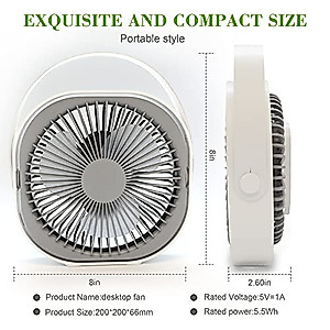 Novelth Box Fan USB 8 Inch Portable Table Fan with 3 Speeds Ultra Quiet Mini Personal Fans 4000mAh Rechargeable Battery Powered for Home Office Bedroom and Travel, White, 20×20×6.6 CM