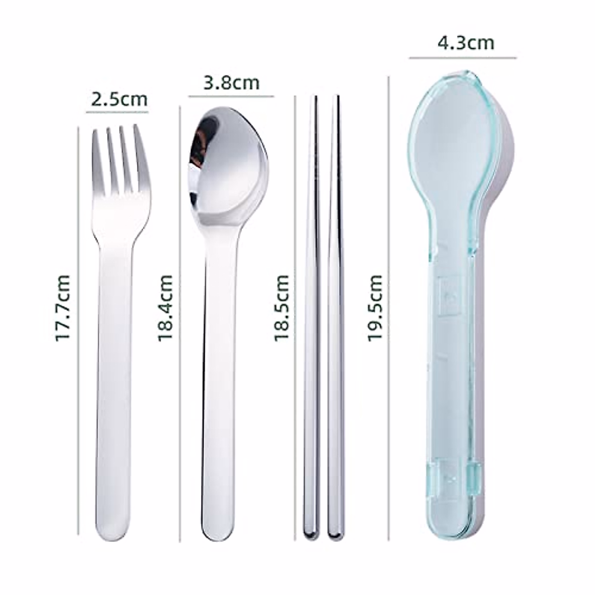 1 Set Cutlery Set Smooth Surface -deform Stainless Steel Portable Fork Spoon Chopsticks with Spoon-shaped Case for Students