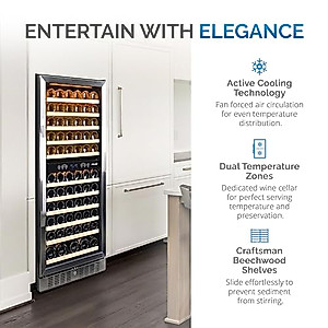 Newair 24" Wine Cooler Refrigerator, Large 116 Bottle Built-in or Freestanding Dual Zone Wine Cellar in Stainless Steel with Precision Thermostat, Full Extension Beechwood Shelves