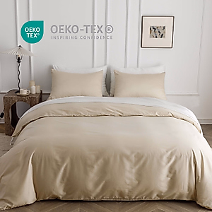 HeimenAogo Egyptian Cotton Duvet Cover Queen Size Sateen Weave, Silky Soft and Breathable Bedding Set with Zipper Closure, Long Staple Cotton Bed Linen (Linen Grey) 3Pcs